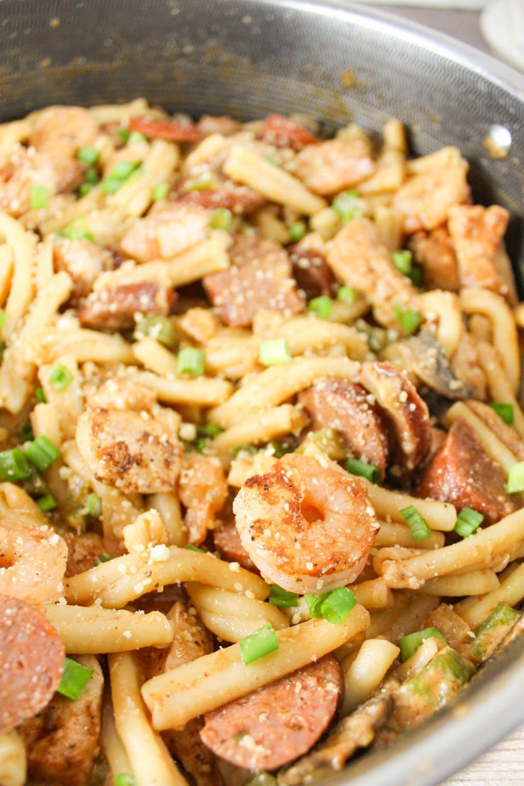 Chicken, Sausage and Shrimp Pasta - The Food Hussy